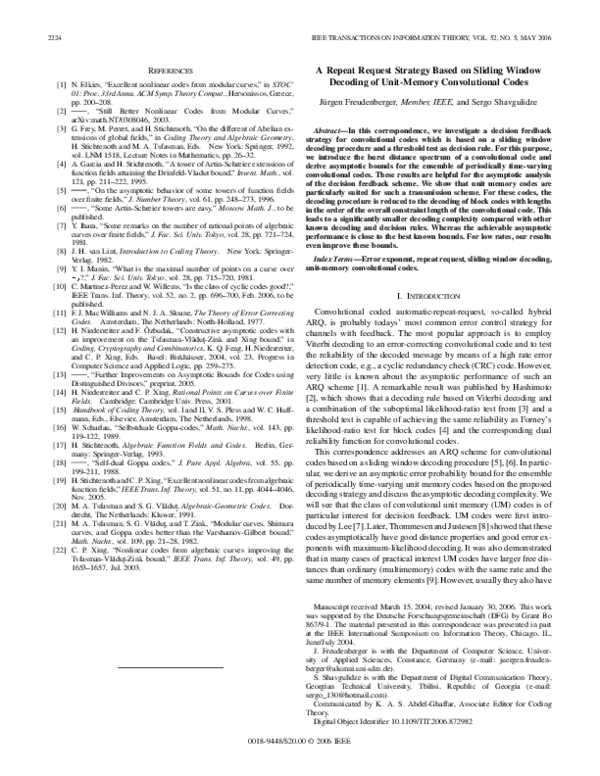 (PDF) A repeat request strategy based on sliding window decoding of unit-memory convolutional codes
