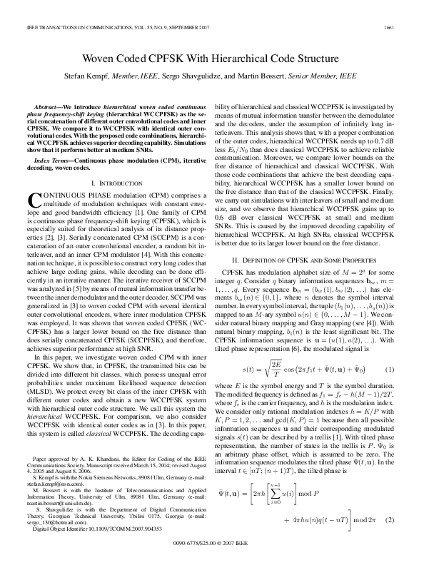 (PDF) Hierarchical Woven Coded CPFSK Performance