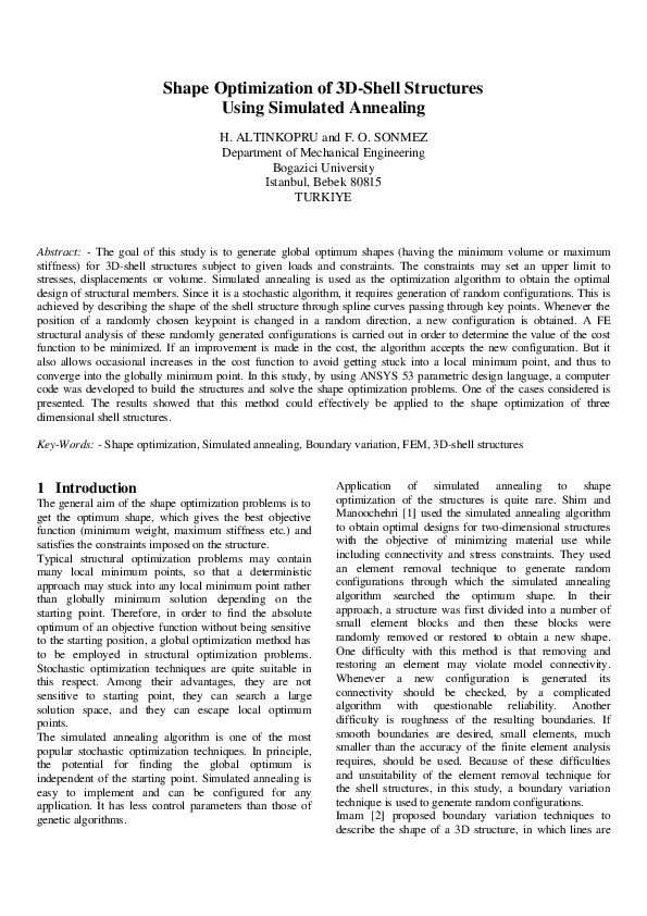 Pdf Shape Optimization Of 3d Shell Structures Using Simulated Annealing
