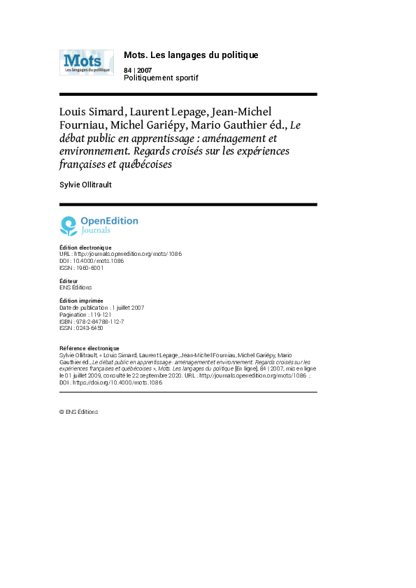 (PDF) Louis Simard, Laurent Lepage, Jean-Michel Fourniau, Michel ...