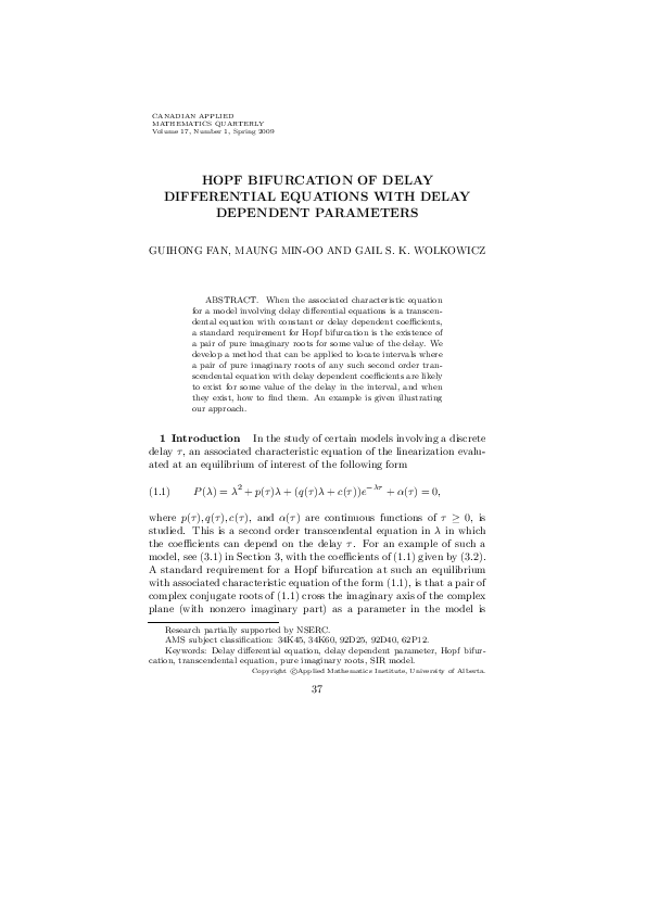 (PDF) Hopf Bifurcation of Delay Differential Equations with Delay ...