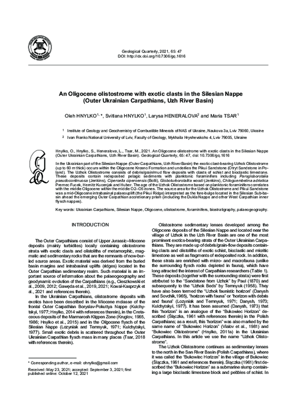 (PDF) An Oligocene olistostrome with exotic clasts in the Silesian ...