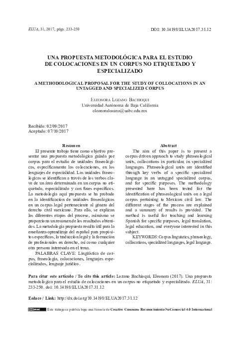 (PDF) Una propuesta metodológica para el estudio de colocaciones en un corpus no etiquetado y ...