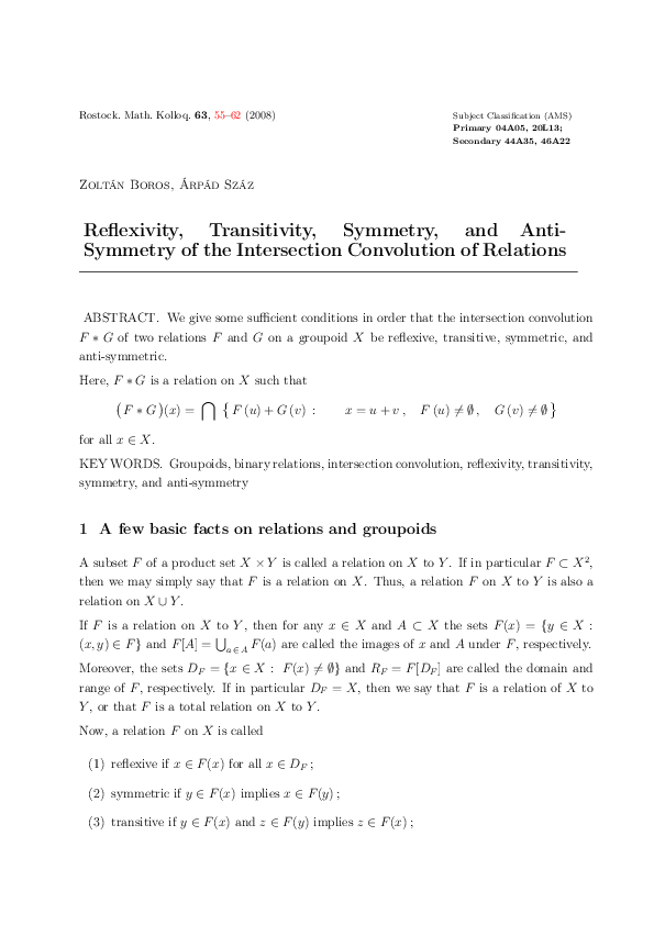 (PDF) Reflexivity, transitivity, symmetry, and antisymmetry of the ...