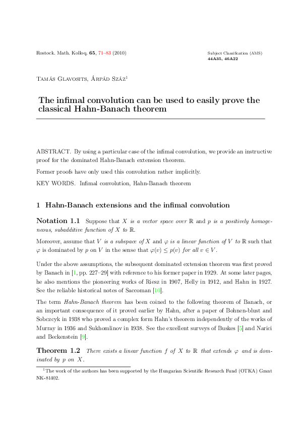 Pdf The Infimal Convolution Can Be Used To Easily Prove The Classical