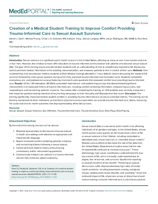 (PDF) Creation of a Medical Student Training to Improve Comfort ...