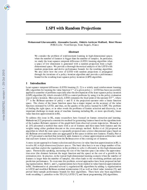 (PDF) LSPI with Random Projections