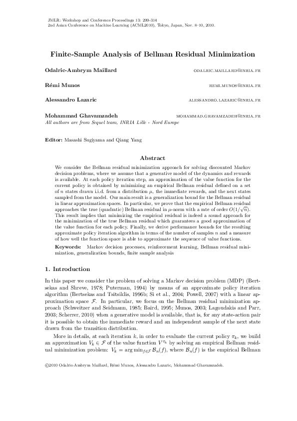 (PDF) Finite-Sample Analysis of Bellman Residual Minimization
