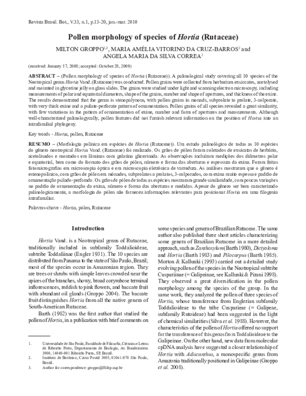 (PDF) Pollen morphology of species of Hortia (Rutaceae)