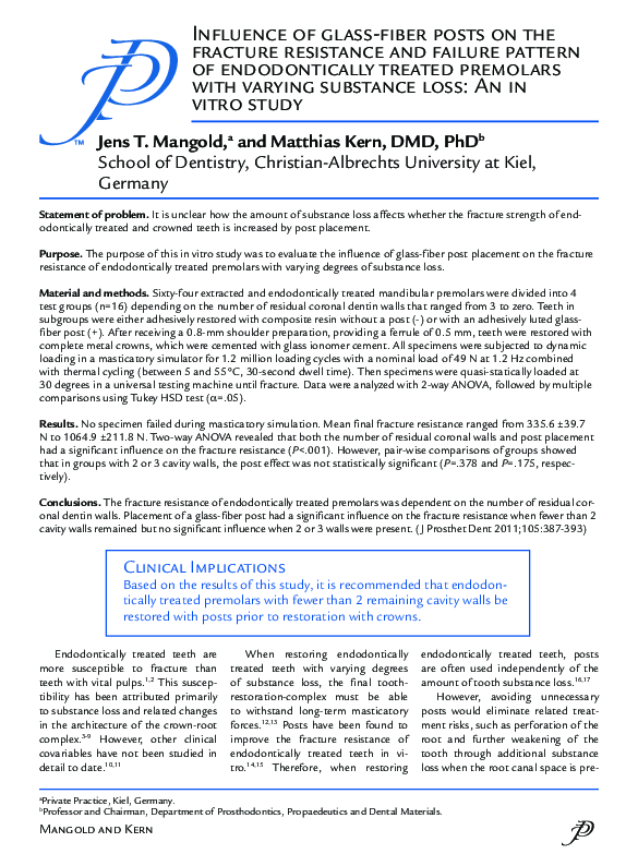 (PDF) Influence of glass-fiber posts on the fracture resistance and ...