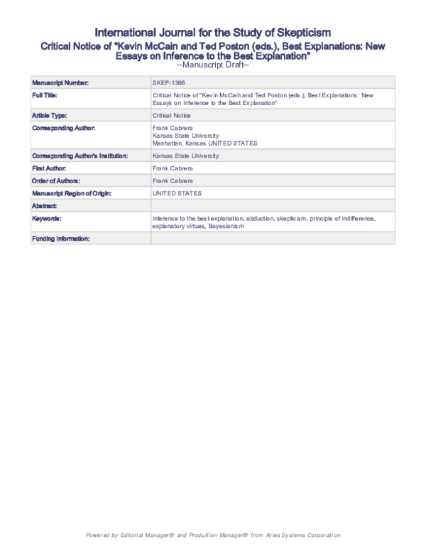 (PDF) Kevin McCain and Ted Poston’s Best Explanations