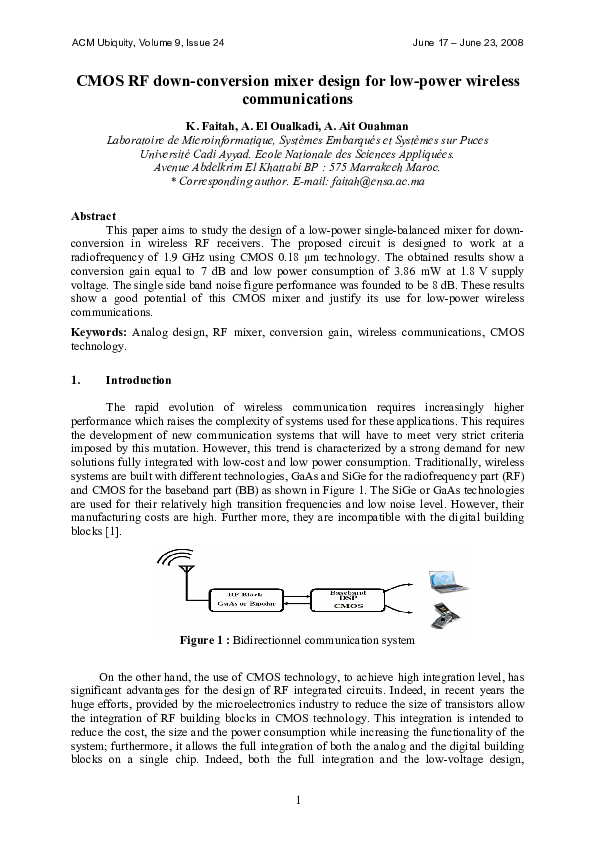 (PDF) CMOS RF Down-Conversion Mixer Design for Low-Power Wireless Communications