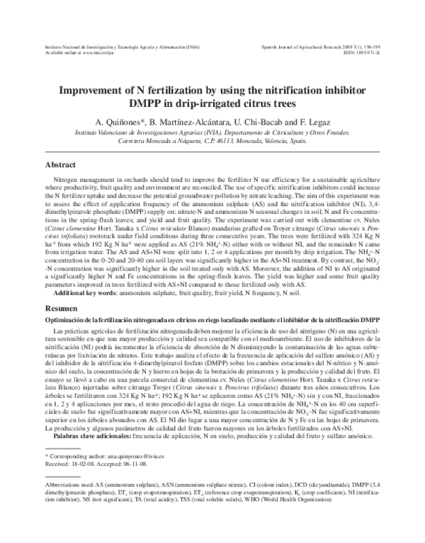 (PDF) Improvement of N fertilization by using the nitrification ...