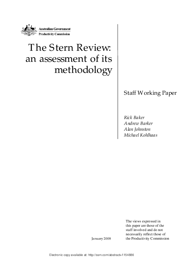 (PDF) The Stern Review: An assessment of its methodology