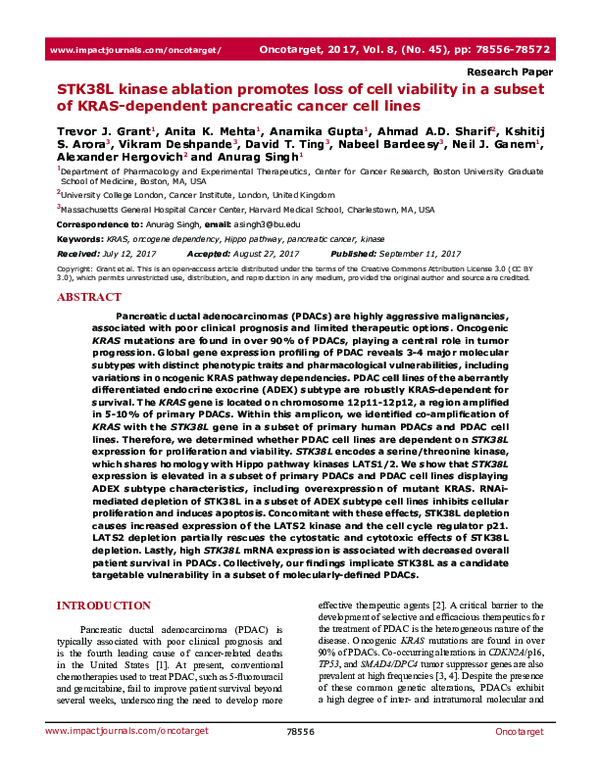 (PDF) STK38L kinase ablation promotes loss of cell viability in a ...