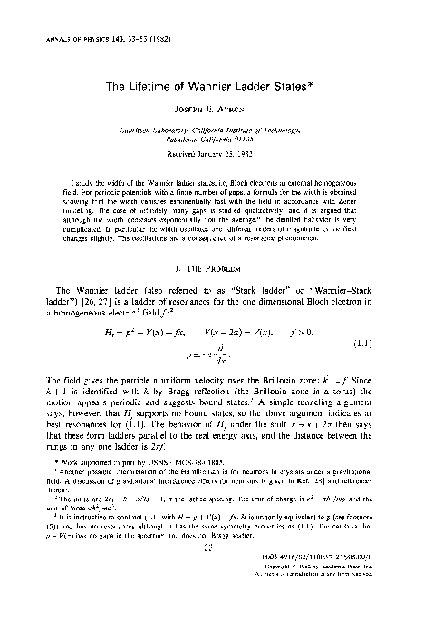 (PDF) The lifetime of Wannier ladder states