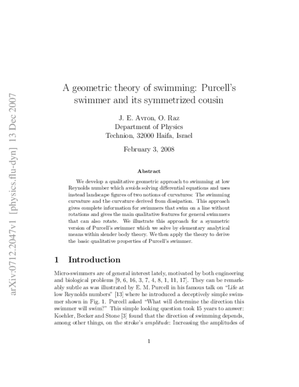 (PDF) A geometric theory of swimming: Purcell's swimmer and its ...