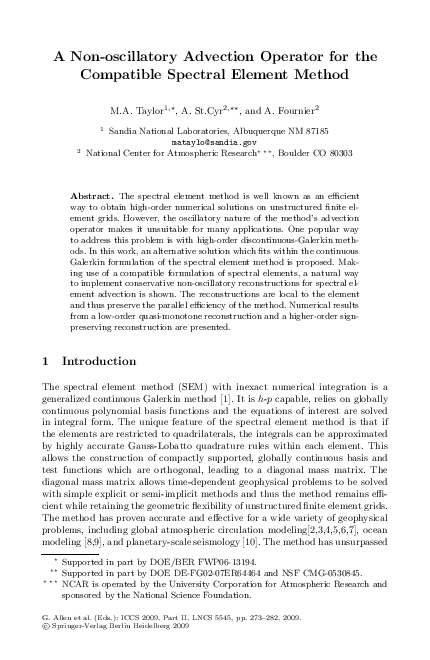 (PDF) A Non-oscillatory Advection Operator for the Compatible Spectral ...