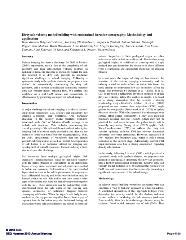 (PDF) Dirty salt velocity model building with constrained iterative tomography: Methodology and ...