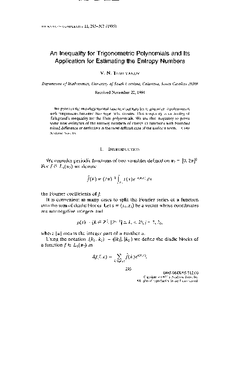 (PDF) An Inequality for Trigonometric Polynomials and Its Application for Estimating the Entropy ...