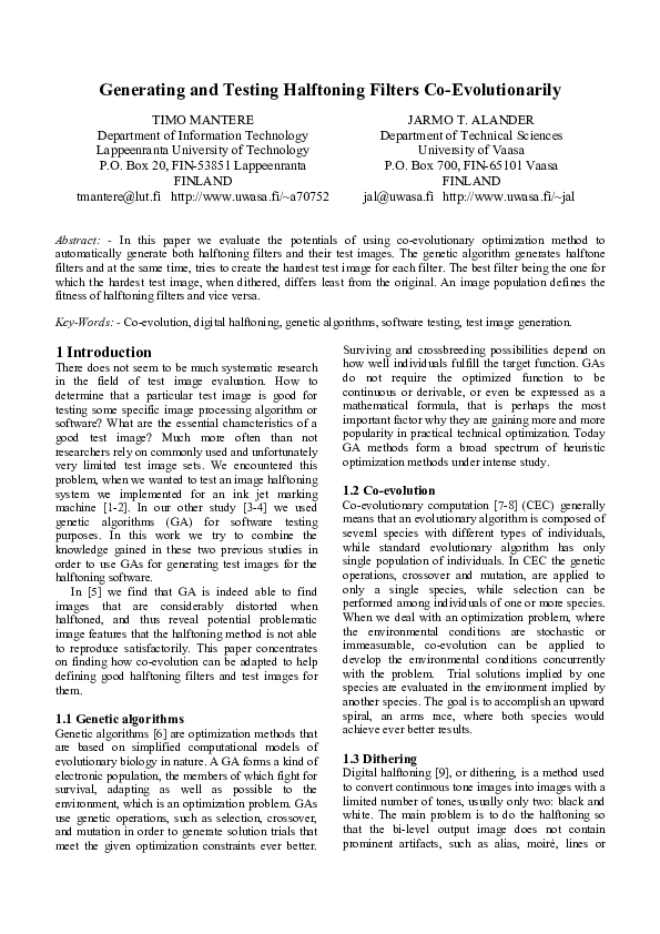 Pdf Generating And Testing Halftoning Filters Co Evolutionarily 6771