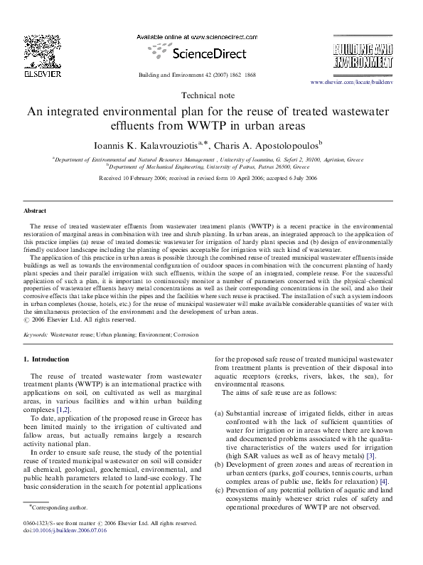 (PDF) An integrated environmental plan for the reuse of treated ...