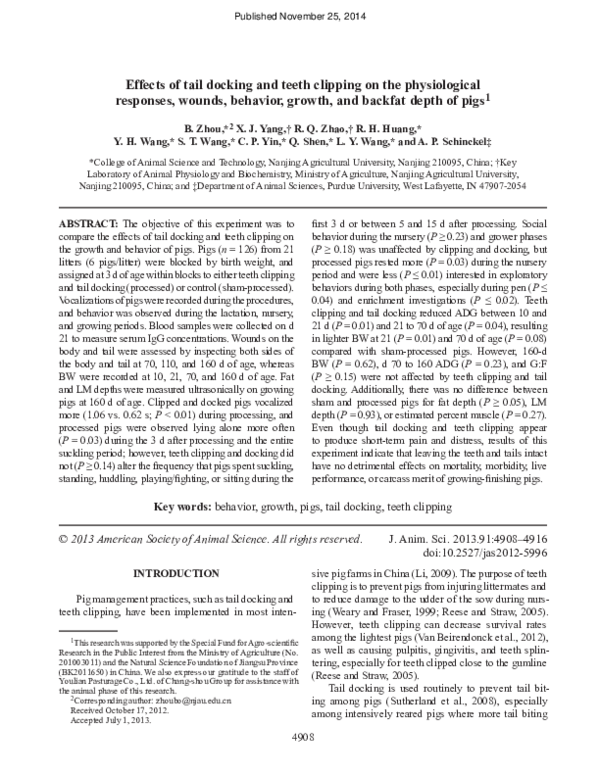 (PDF) Effects of tail docking and teeth clipping on the physiological ...