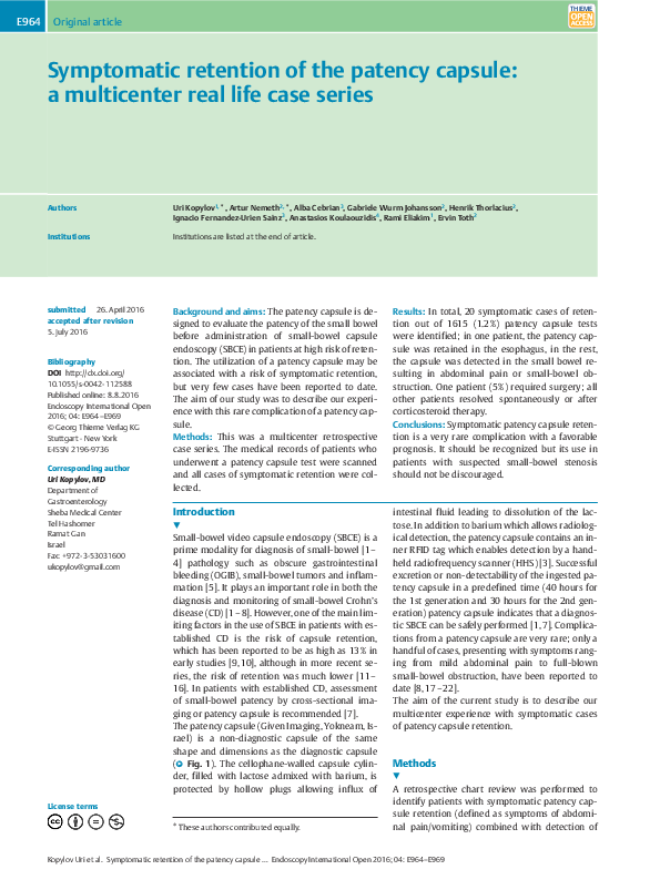 (PDF) Symptomatic retention of the patency capsule: a multicenter real ...
