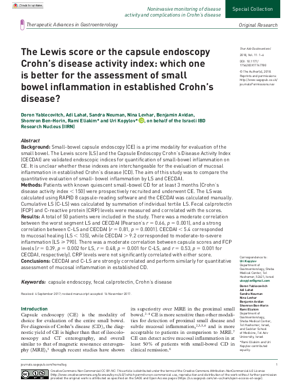 (PDF) The Lewis score or the capsule endoscopy Crohn's disease activity ...