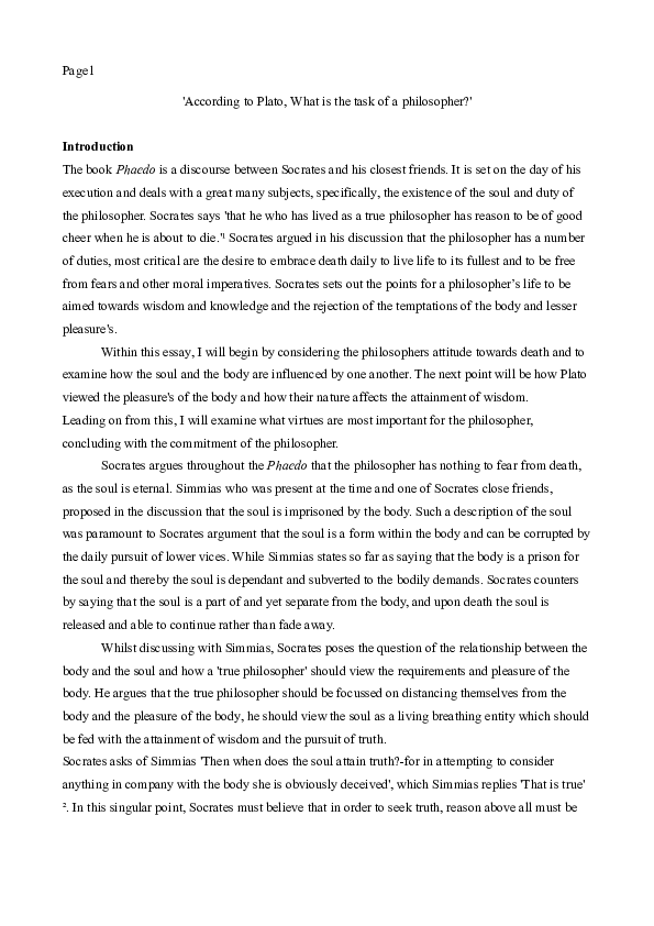 (DOC) History of Philosophy - 'According to Plato, What is the task of ...