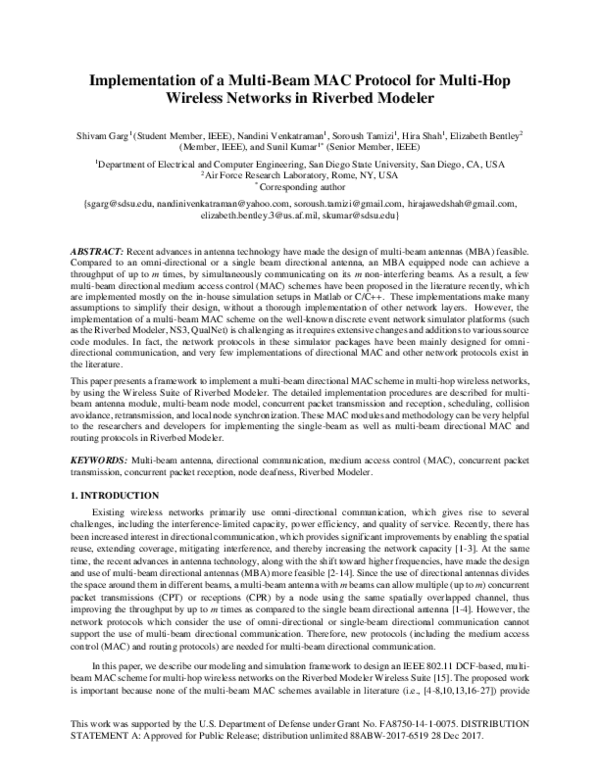 Pdf Implementation Of A Multi Beam Mac Protocol For Multi Hop Wireless Networks In Riverbed