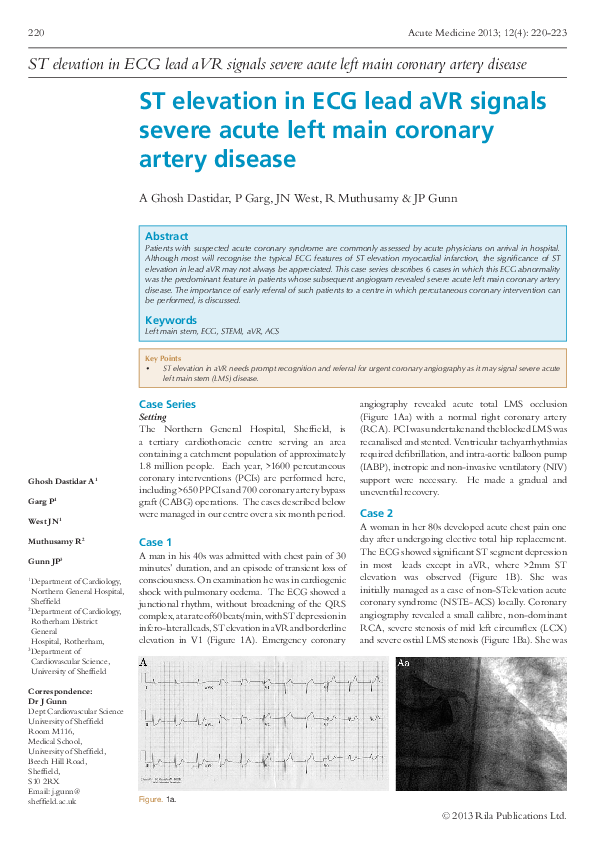 (PDF) ST elevation in ECG lead aVR signals severe acute left main ...