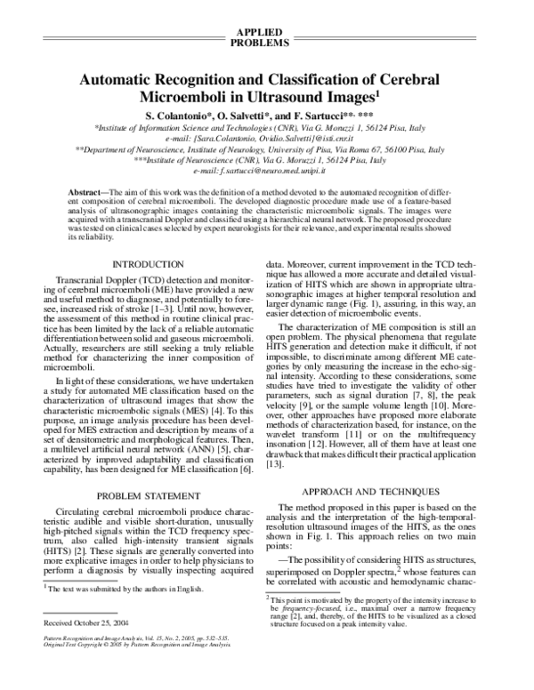 (PDF) Automatic recognition and classification of cerebral microemboli ...