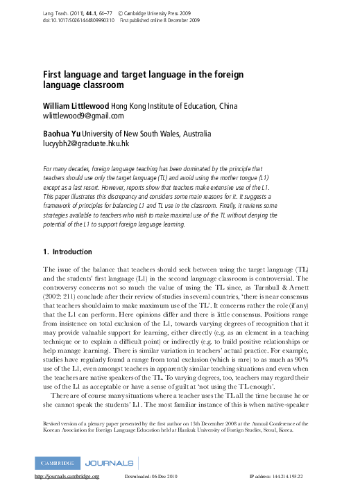 PDF First Language And Target Language In The Foreign Language PDF First Language And Target Language In The Foreign Language