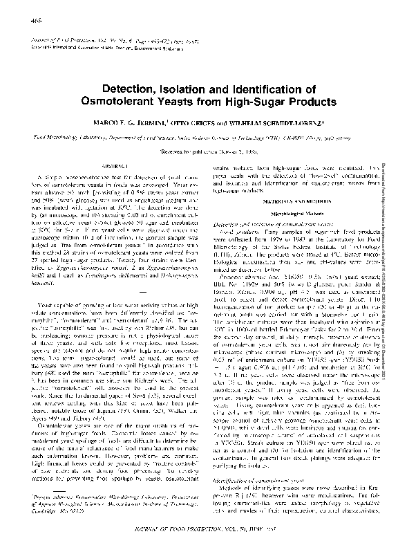 (PDF) Detection, Isolation and Identification of Osmotolerant Yeasts from High-Sugar Products