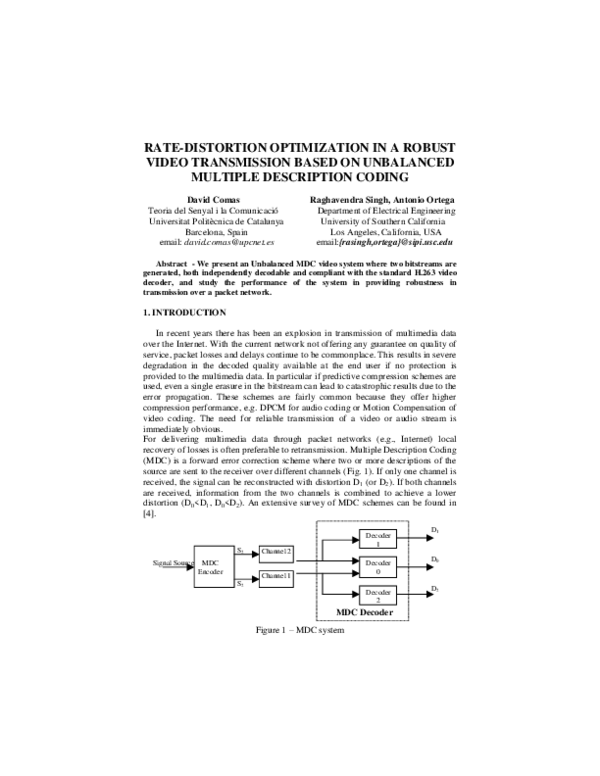 (PDF) Rate-distortion optimization in a robust video transmission based on unbalanced multiple ...