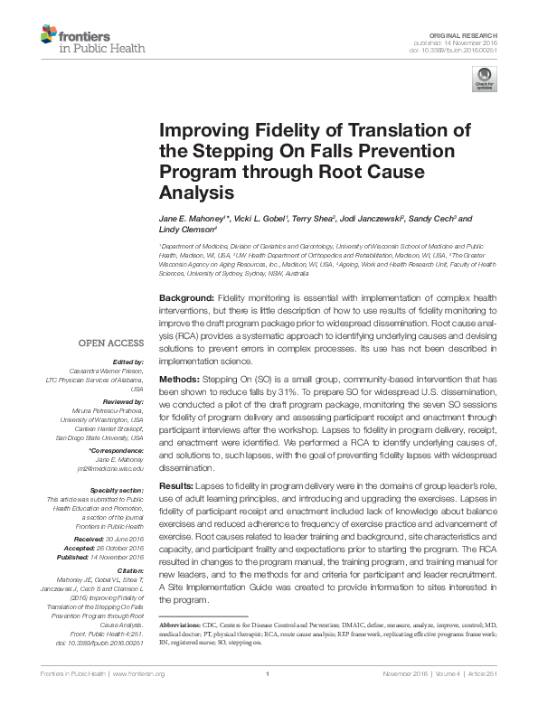 (PDF) Improving Fidelity of Translation of the Stepping On Falls Prevention Program through Root ...