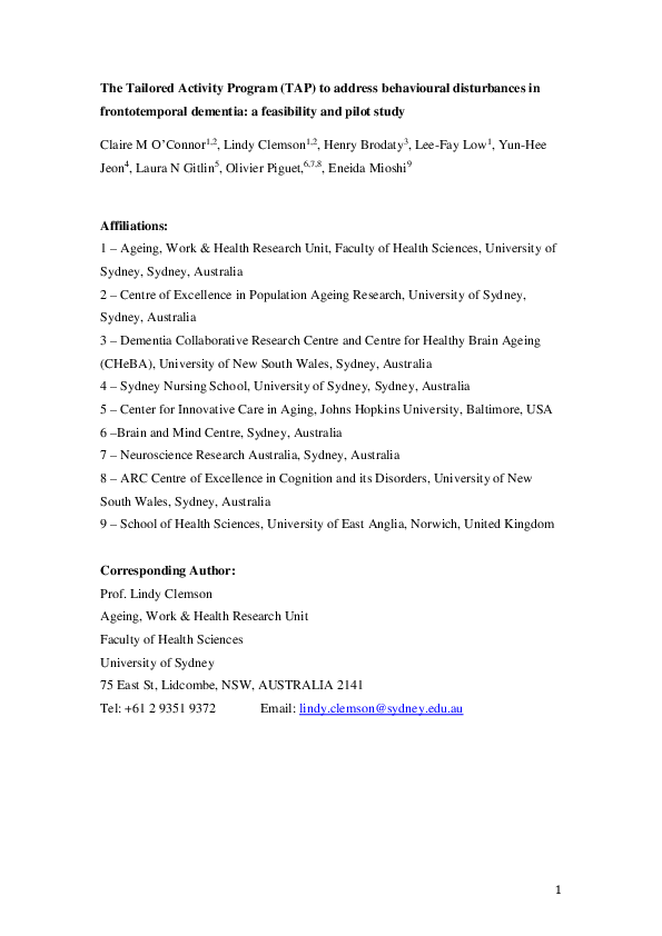 (PDF) The tailored activity program (TAP) to address behavioral ...