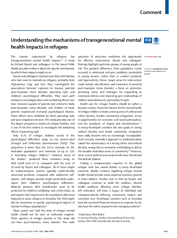 (PDF) Understanding the mechanisms of transgenerational mental health ...
