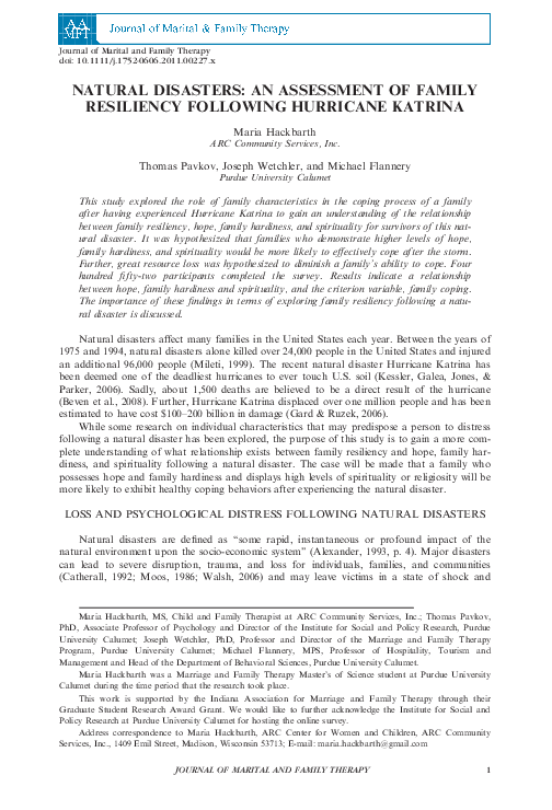 (PDF) Natural Disasters: An Assessment of Family Resiliency Following ...