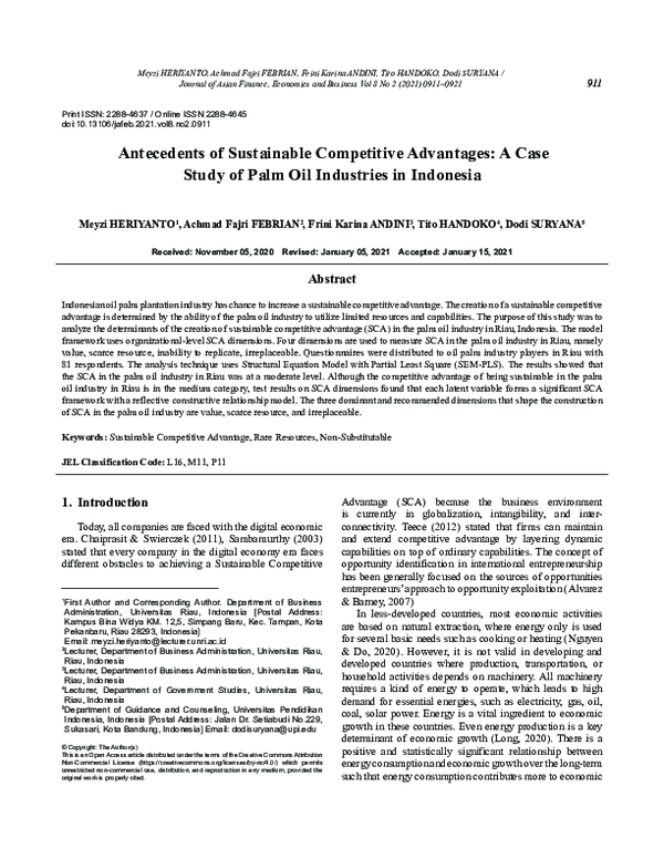 (PDF) Antecedents of Sustainable Competitive Advantages: A Case Study ...
