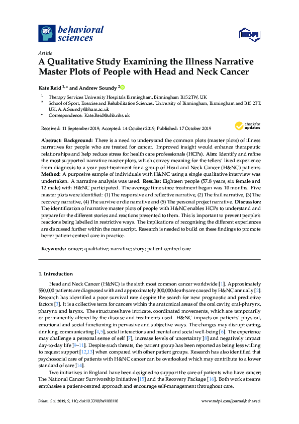 (PDF) A Qualitative Study Examining the Illness Narrative Master Plots ...