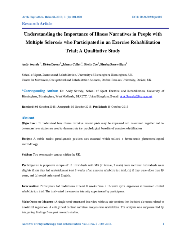 (PDF) Understanding the importance of illness narratives in people with ...