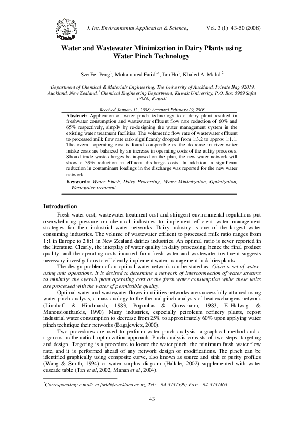 (PDF) Water and Wastewater Minimization in Dairy Plants using Water ...