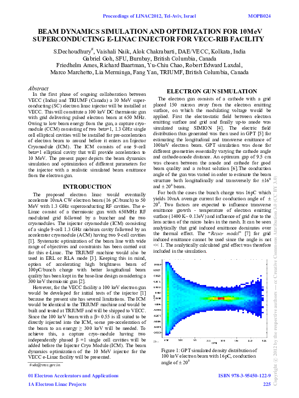 Pdf Beam Dynamics Simulation And Optimization For 10 Mev