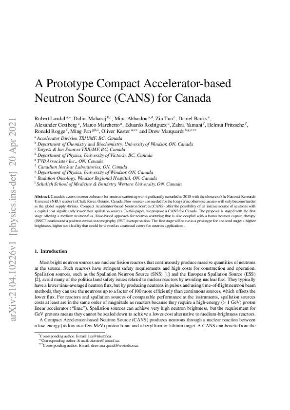 (PDF) A prototype compact accelerator-based neutron source (CANS) for Canada