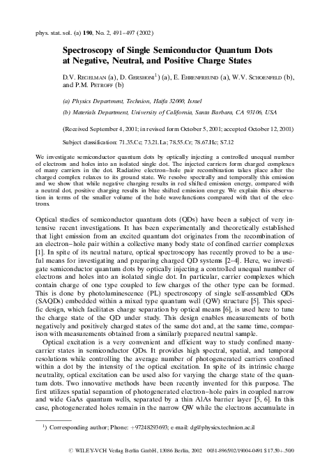 (PDF) Spectroscopy of Single Semiconductor Quantum Dots at Negative ...