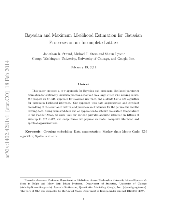 Pdf Bayesian And Maximum Likelihood Estimation For Gaussian Processes On An Incomplete Lattice