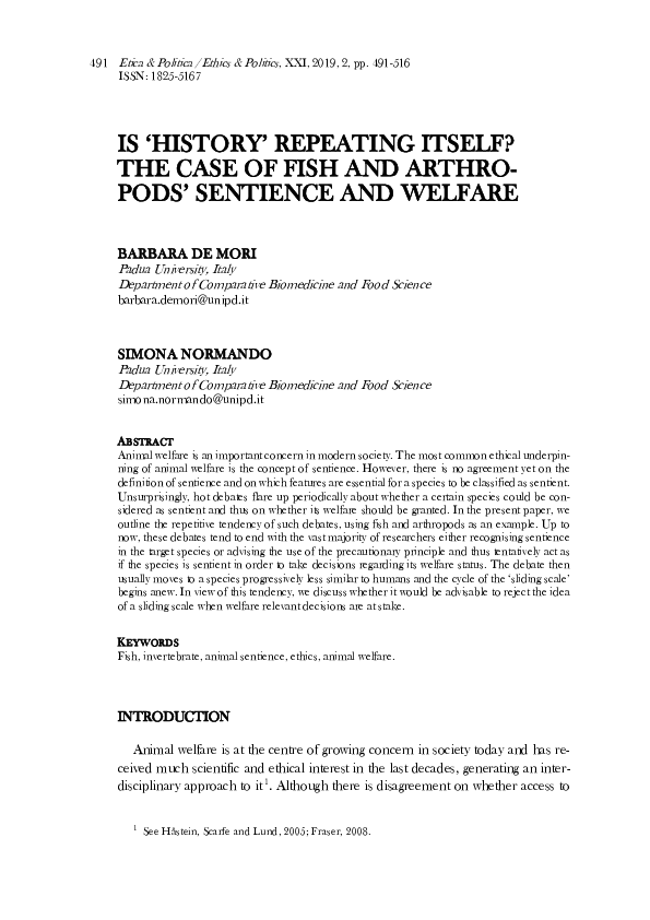 (PDF) Is ‘History’ Repeating Itself? The Case of Fish and Arthro- Pods ...