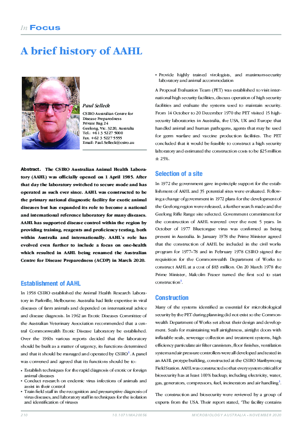 (PDF) A brief history of AAHL